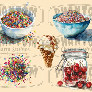 Ice Cream Social Clipart Bundle | Watercolor, Ice Cream Cones, Sundaes ...
