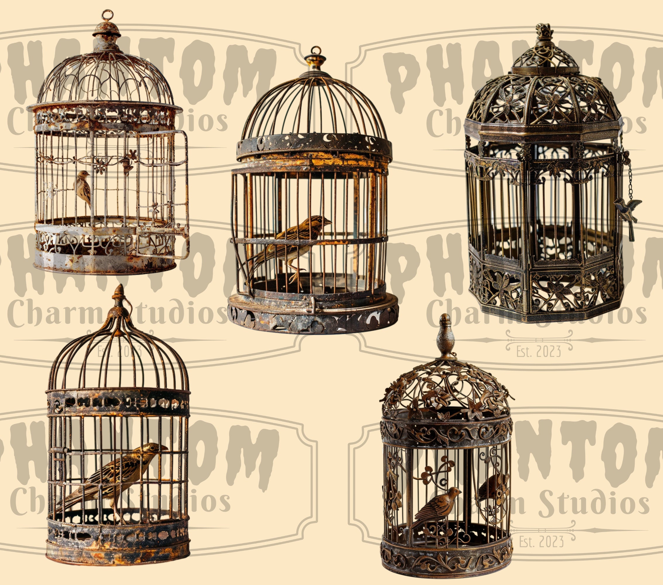 Ornate Vintage Bird Cages Clipart Bundle I Vintage Ephemera, Antique ...