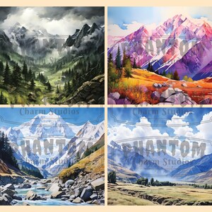 Watercolor Mountains Digital Paper Pack: Scenic Landscape Backgrounds ...