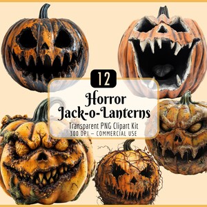 Horror Jack-o-lanterns Clipart Kit | Creepy Pumpkin Face, Halloween ...