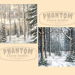 Snowy Tree Scenes Digital Paper Pack | Winter, Landscapes, Snowing ...