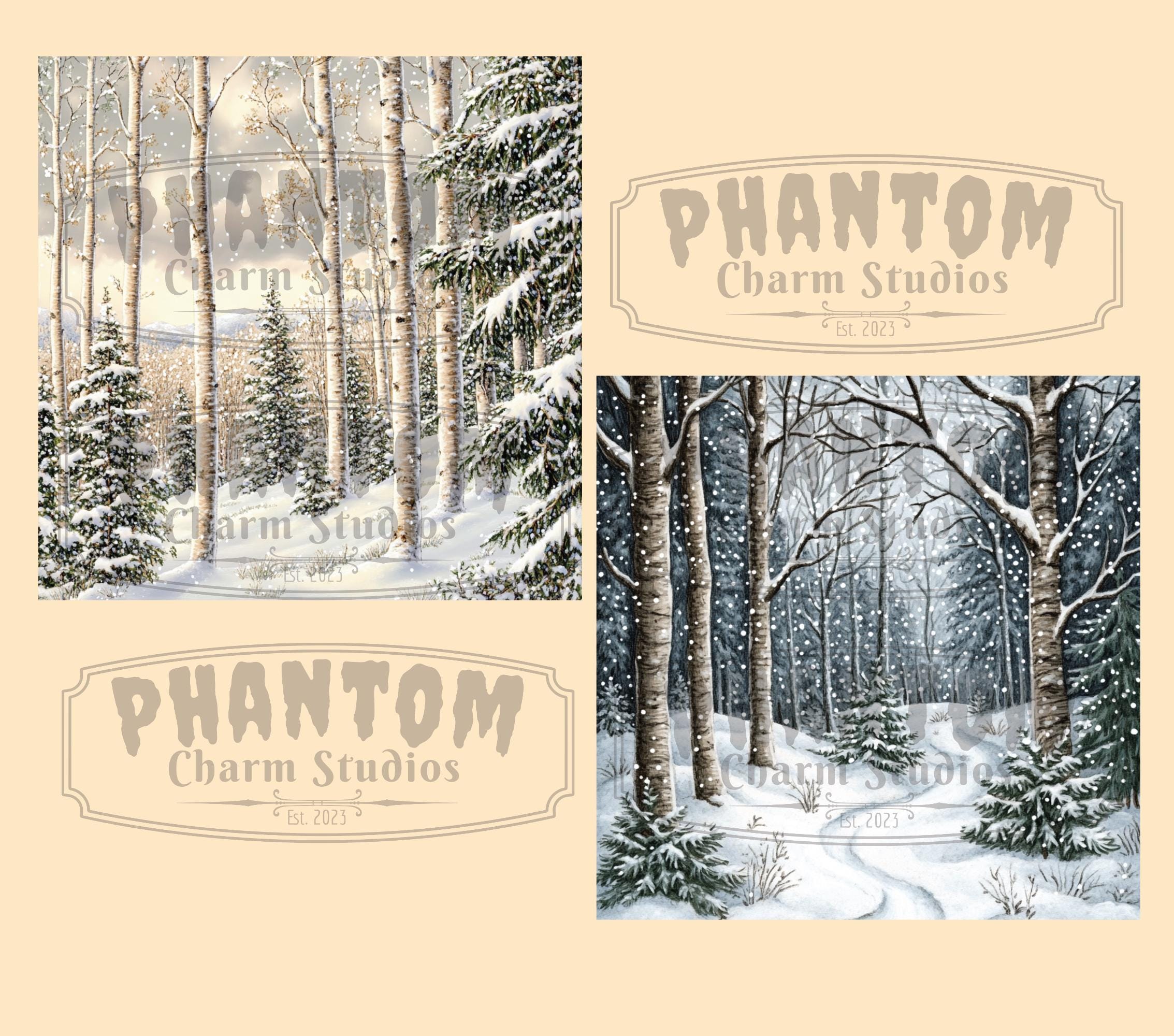 Snowy Tree Scenes Digital Paper Pack | Winter, Landscapes, Snowing ...