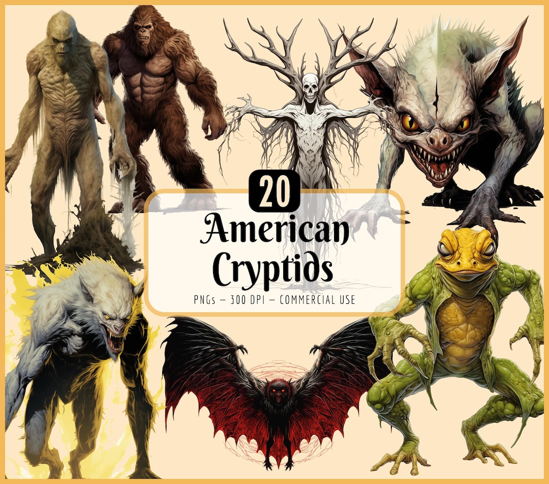 American Cryptids Clipart: Mythical Creatures, Bigfoot Mothman Wendigo ...