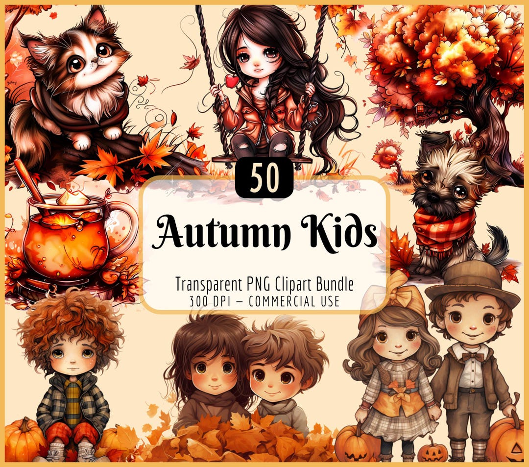 Autumn Kids Clipart Bundle | Watercolor, Cozy Pumpkin Season, Boys and ...