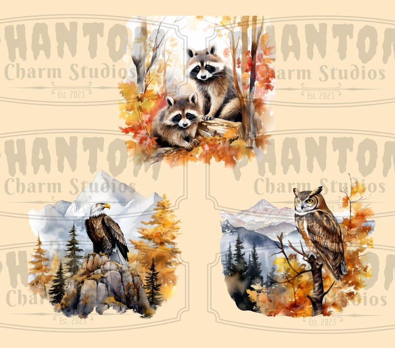 Autumn Forest Scenes Clipart Kit I Watercolor, Fall Landscape, Seasonal ...