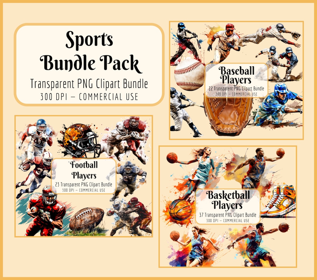 Sports Clipart Bundle | Football Players, Baseball Players, Basketball ...