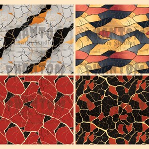 Japanese Kintsugi Seamless Pattern Bundle | Abstract Marble, Mended Cracks, Natural Stone ...