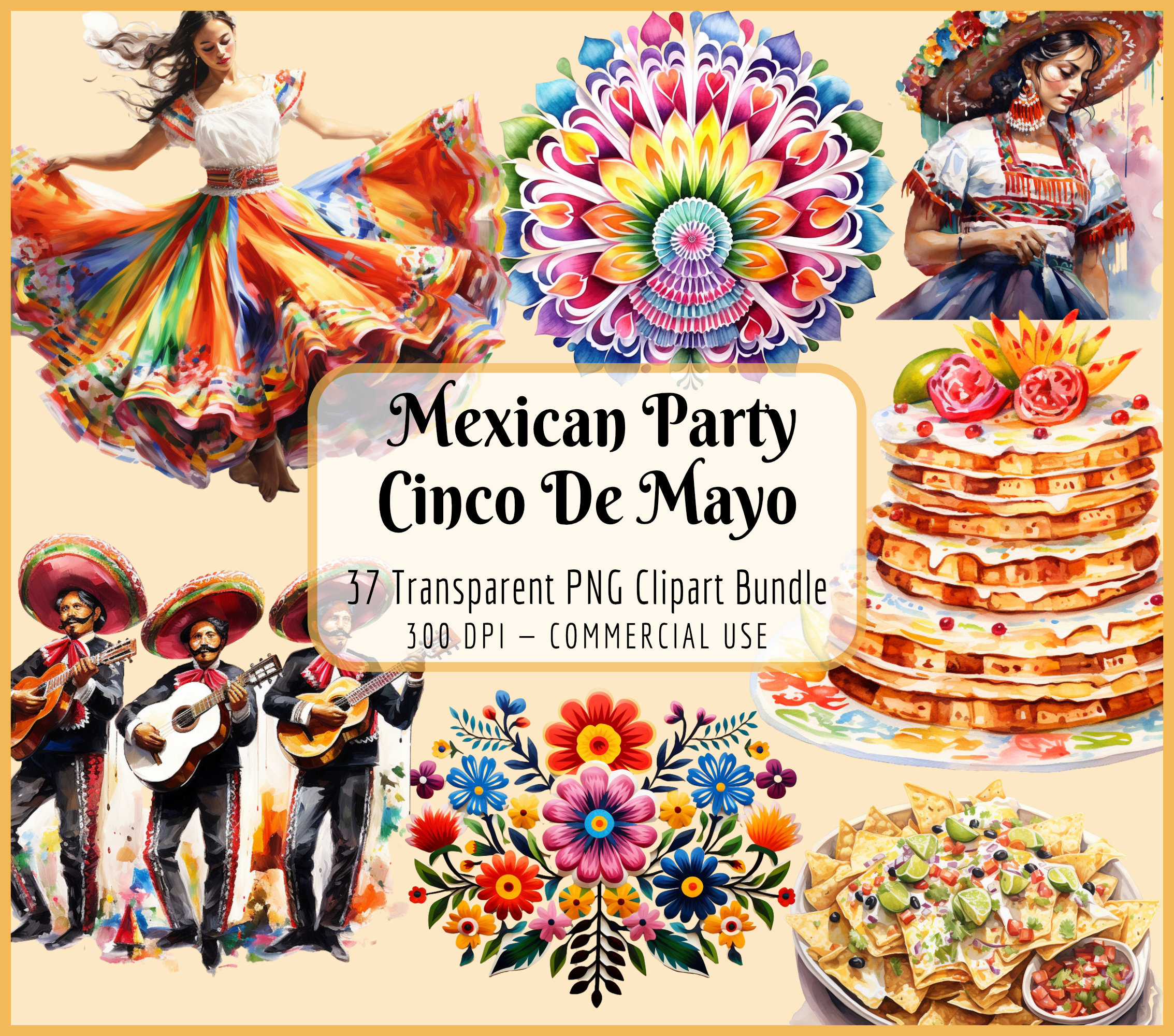 Mexican Cinco De Mayo Clipart Bundle Colorful Watercolor, Fiesta ...