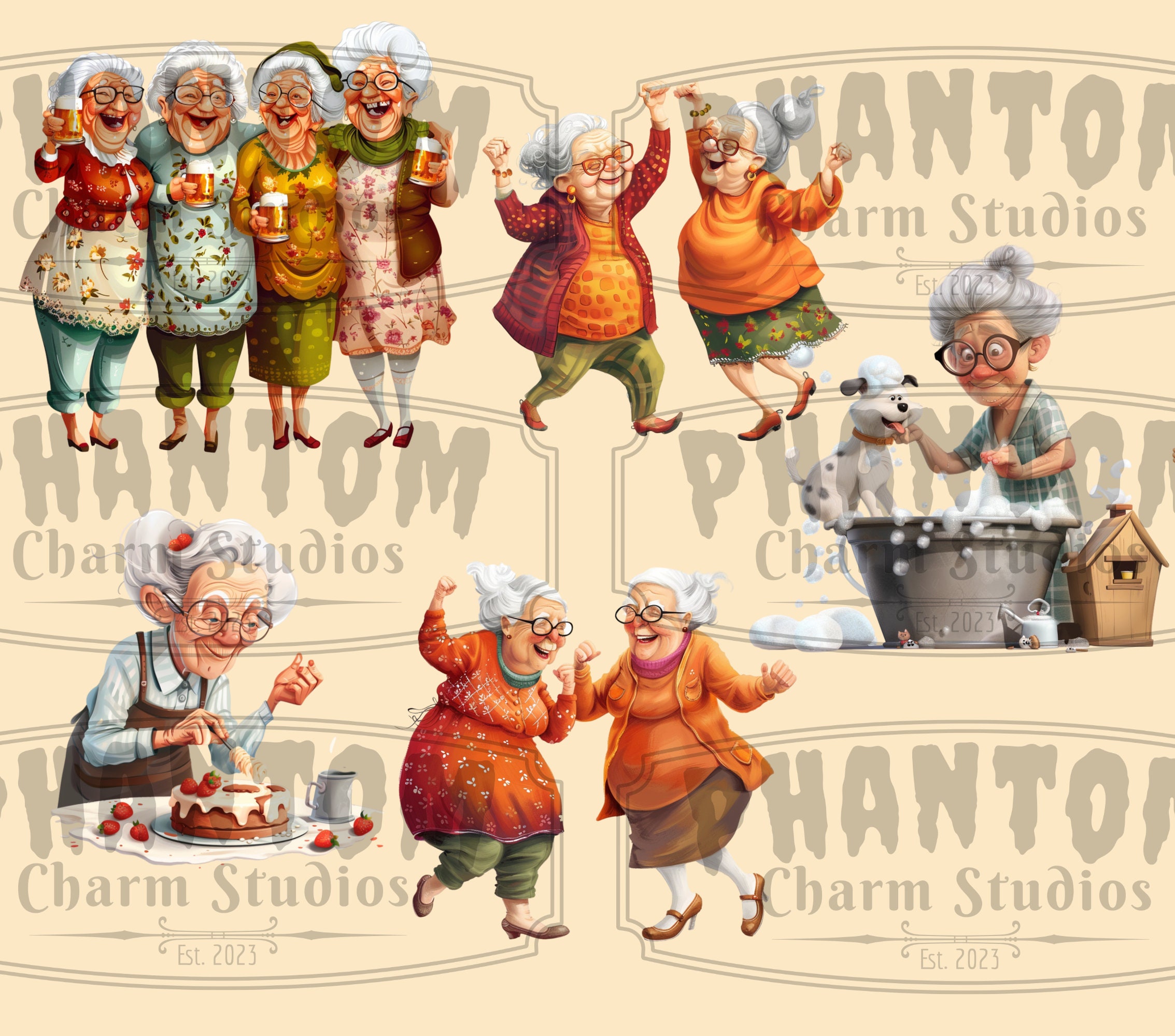 Fun Grandmas Clipart Bundle: Quirky Old Lady (PNG Download) - Etsy