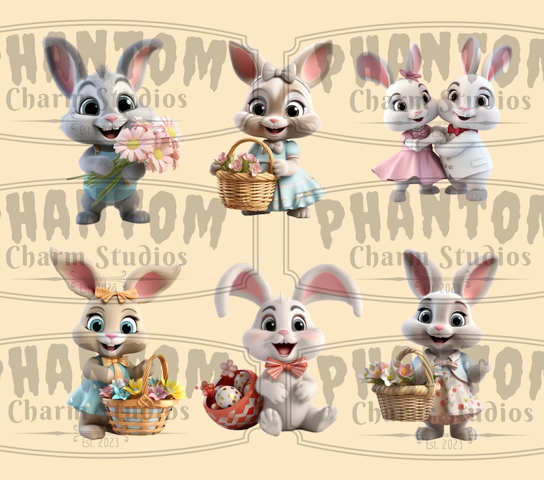 Easter 3D Bunnies Clipart Bundle I Spring Flowers, Cute Bunny, Easter ...