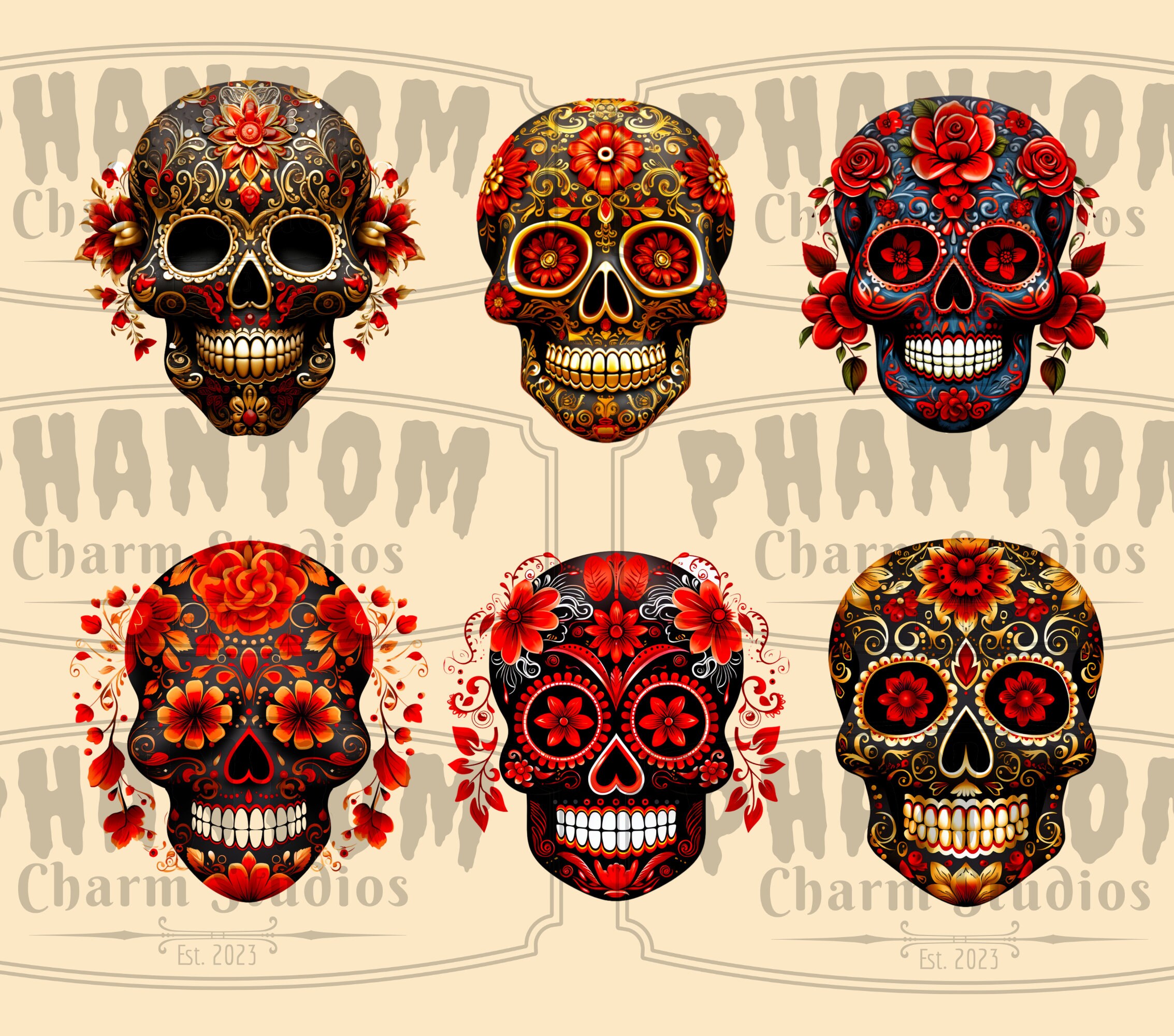Floral Sugar Skulls Clipart Bundle I Day of the Dead, Dia De Los ...