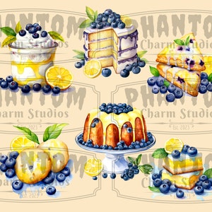 Blueberry Lemon Clipart Bundle | Watercolor, Dessert, Fruit, Menu ...
