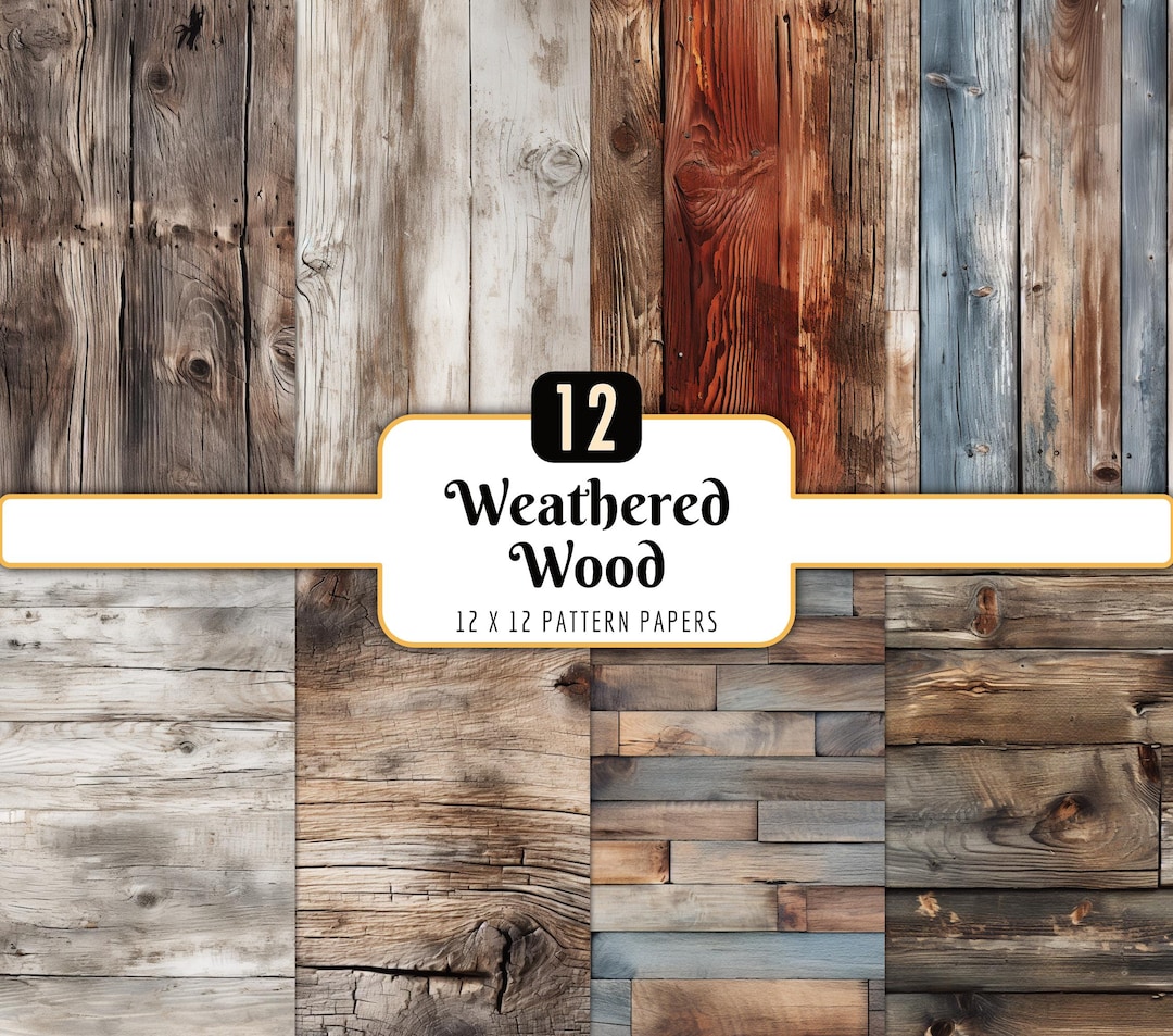 Weathered Wood Seamless Patterns: Wood Grain Texture Digital Paper Pack ...
