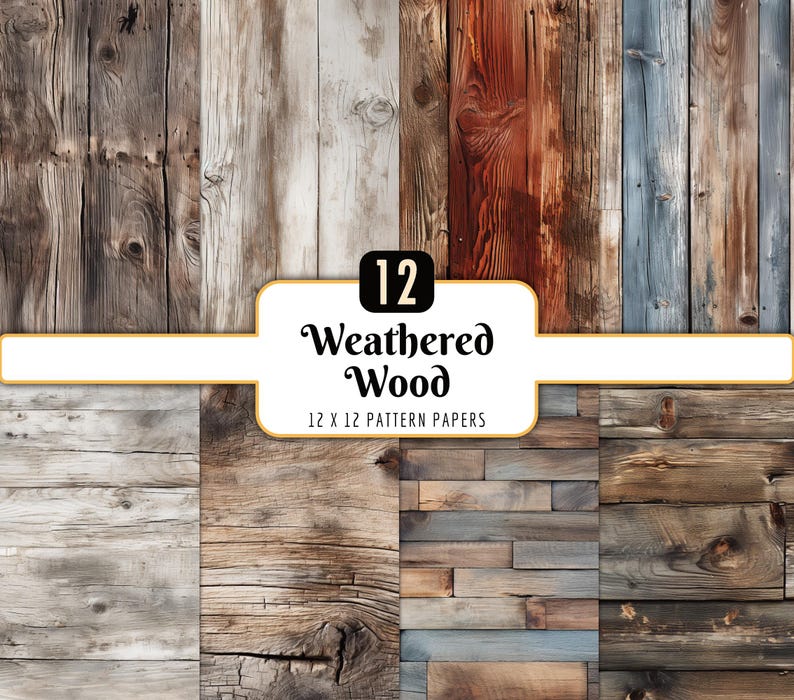 Weathered Wood Seamless Patterns: Wood Grain Texture Digital Paper Pack ...