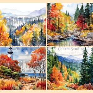 Watercolor Autumn Backgrounds: Digital Paper Pack, Fall Landscapes ...