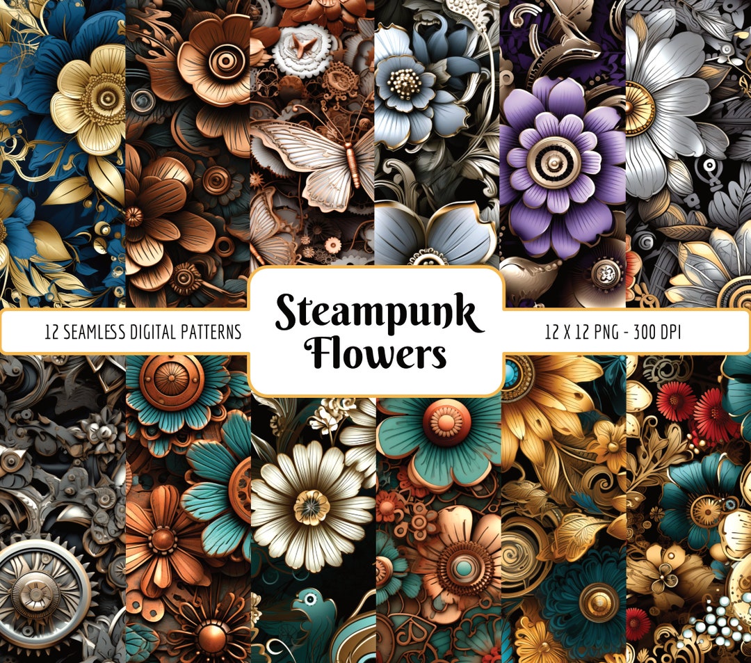 Steampunk Flowers Seamless Pattern Bundle | Digital Paper Pack ...