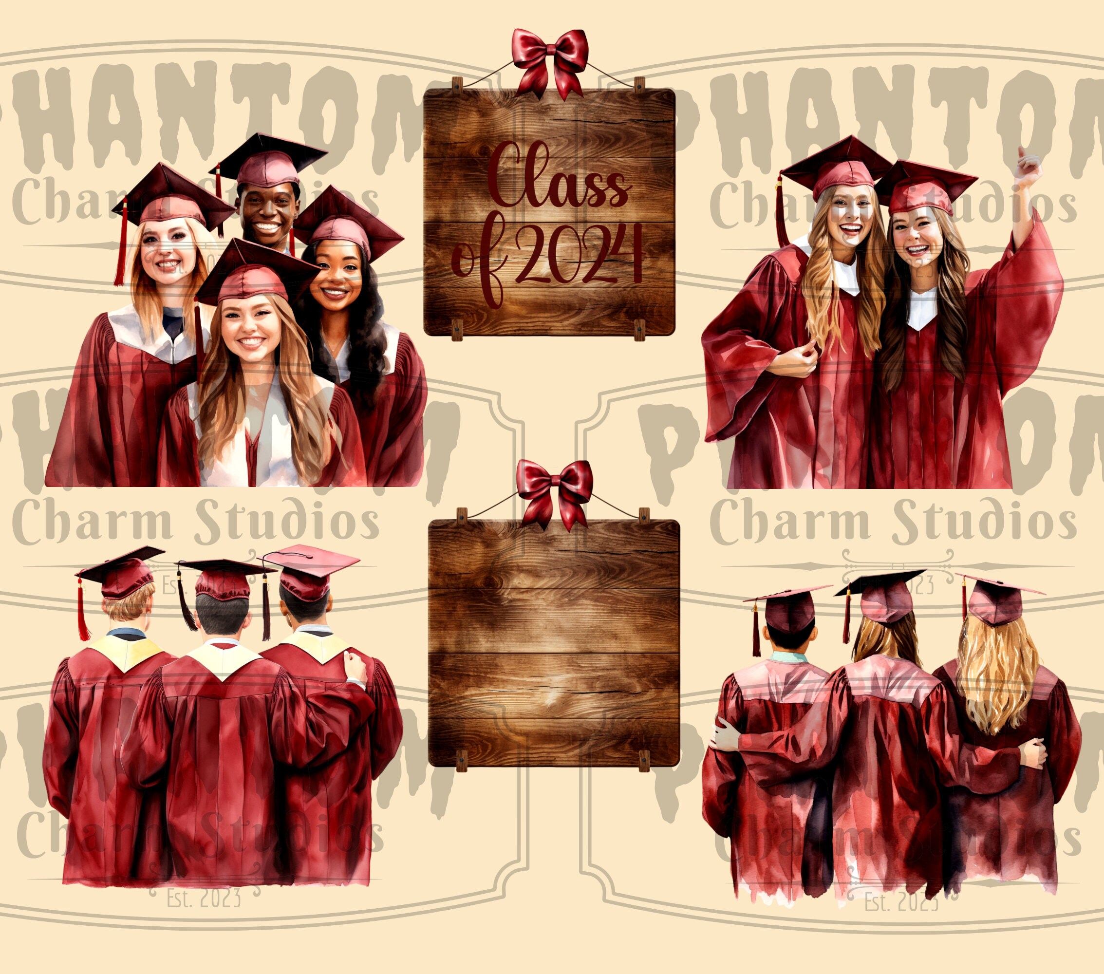 Watercolor Graduation Clipart Bundle I Black Maroon Graduate Diploma ...