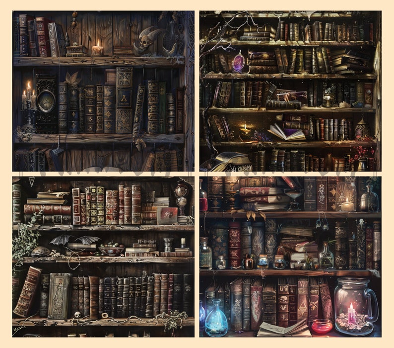 Gothic Spell and Magic Bookshelves | Digital Paper Pack, Dark Fantasy ...