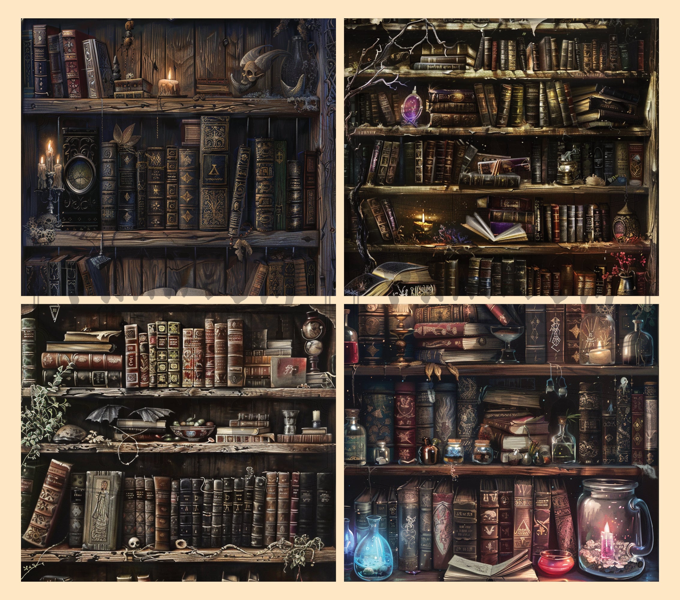 Gothic Spell and Magic Bookshelves | Digital Paper Pack, Dark Fantasy ...