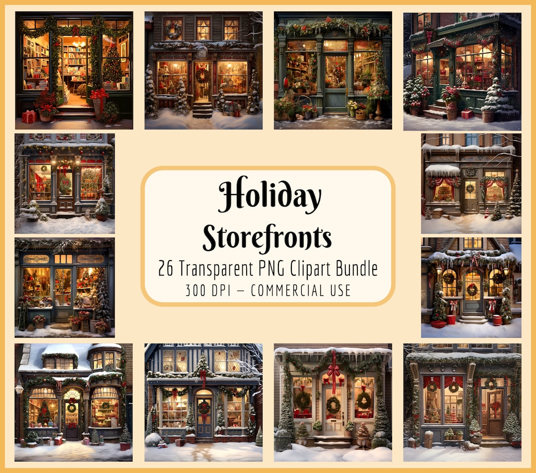 20 Holiday Store Fronts Clipart Bundle Christmas Decor Winter Holiday ...