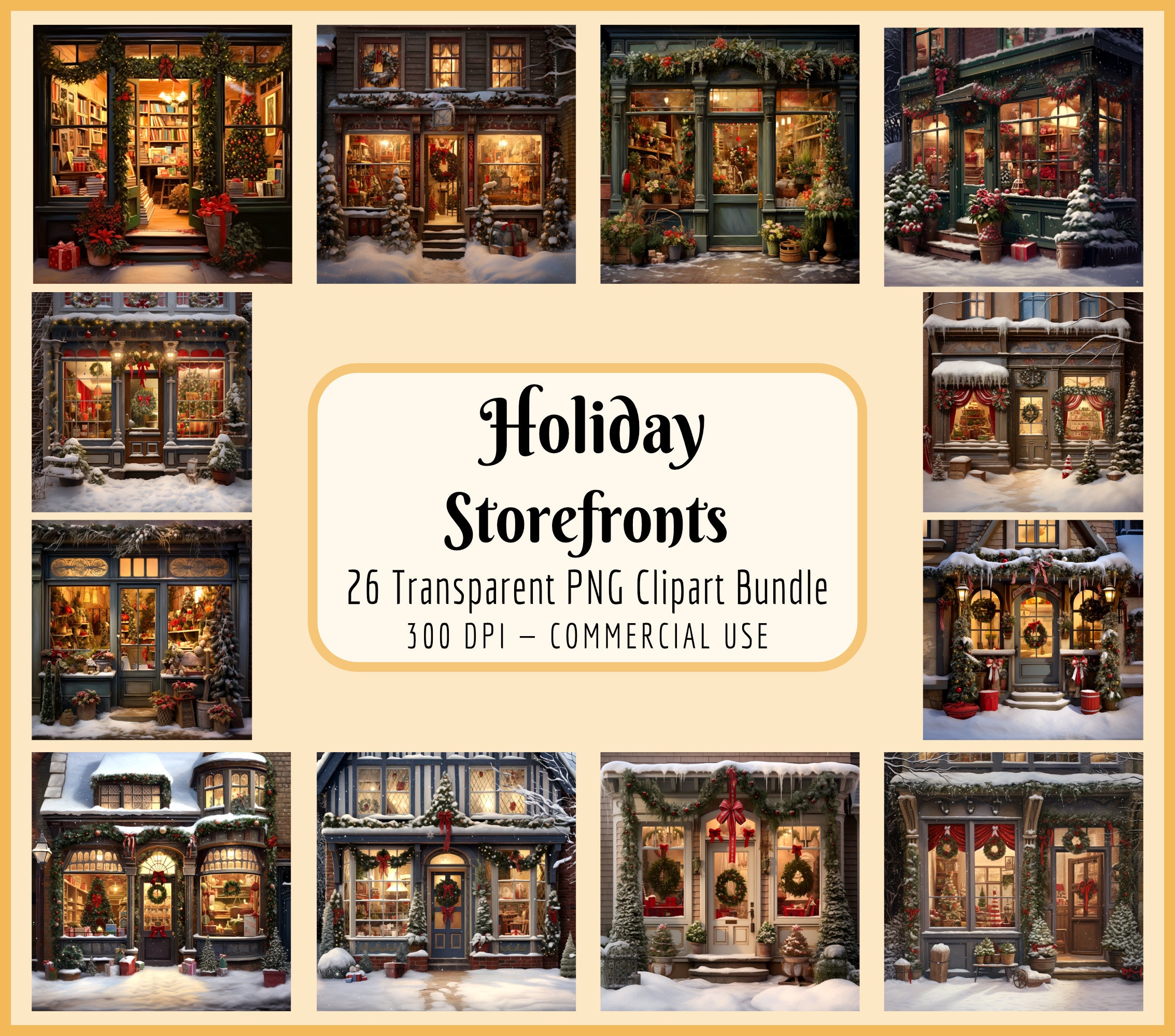 20 Holiday Store Fronts Clipart Bundle Christmas Decor Winter Holiday ...
