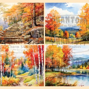 Watercolor Autumn Backgrounds Digital Paper Pack Fall Landscapes ...