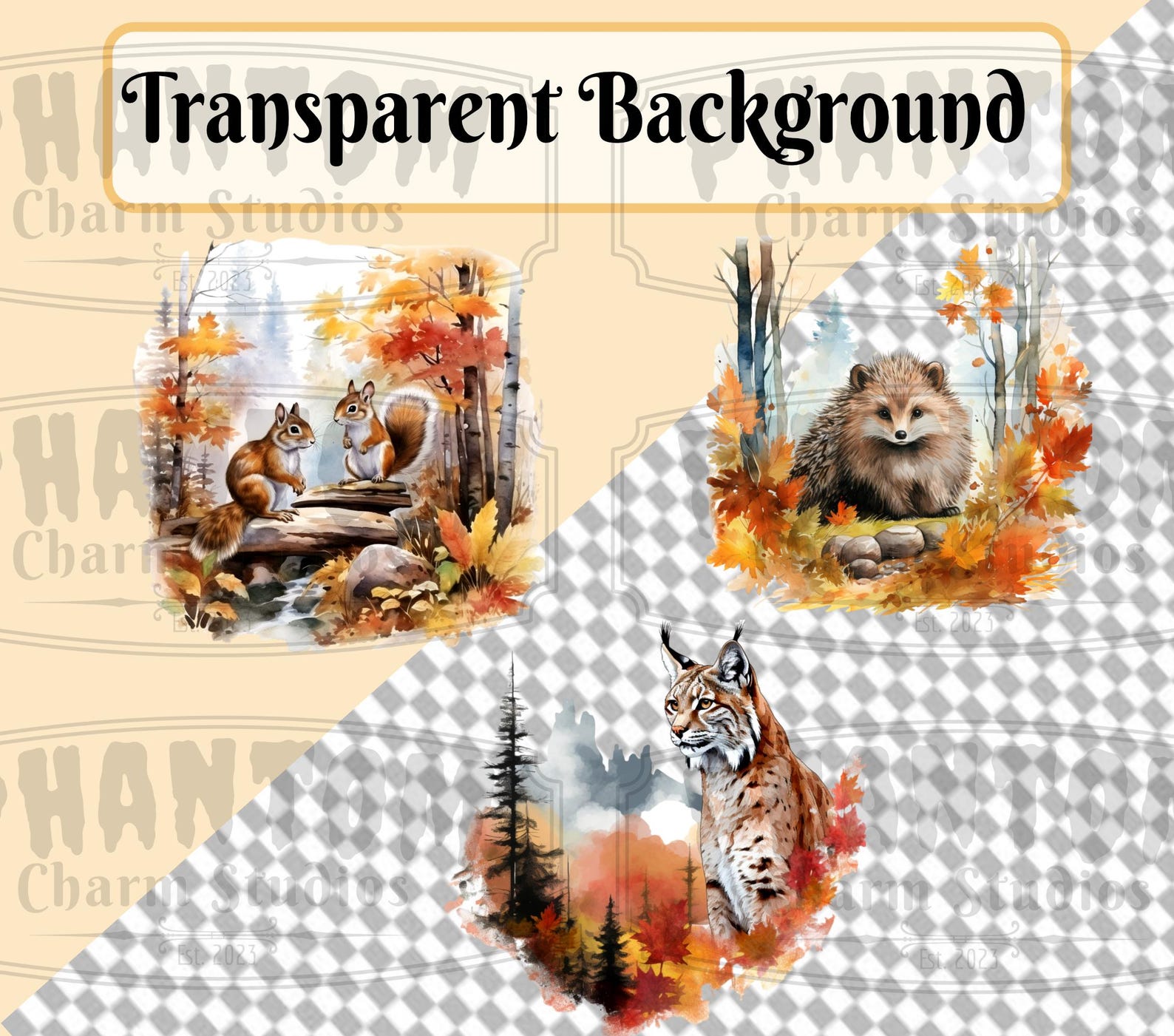 Autumn Forest Scenes Clipart Kit I Watercolor, Fall Landscape, Seasonal ...