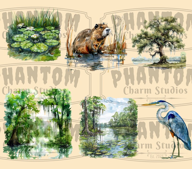 Bayou Plants and Animals Clipart Bundle I Southern Landscape Botanical ...