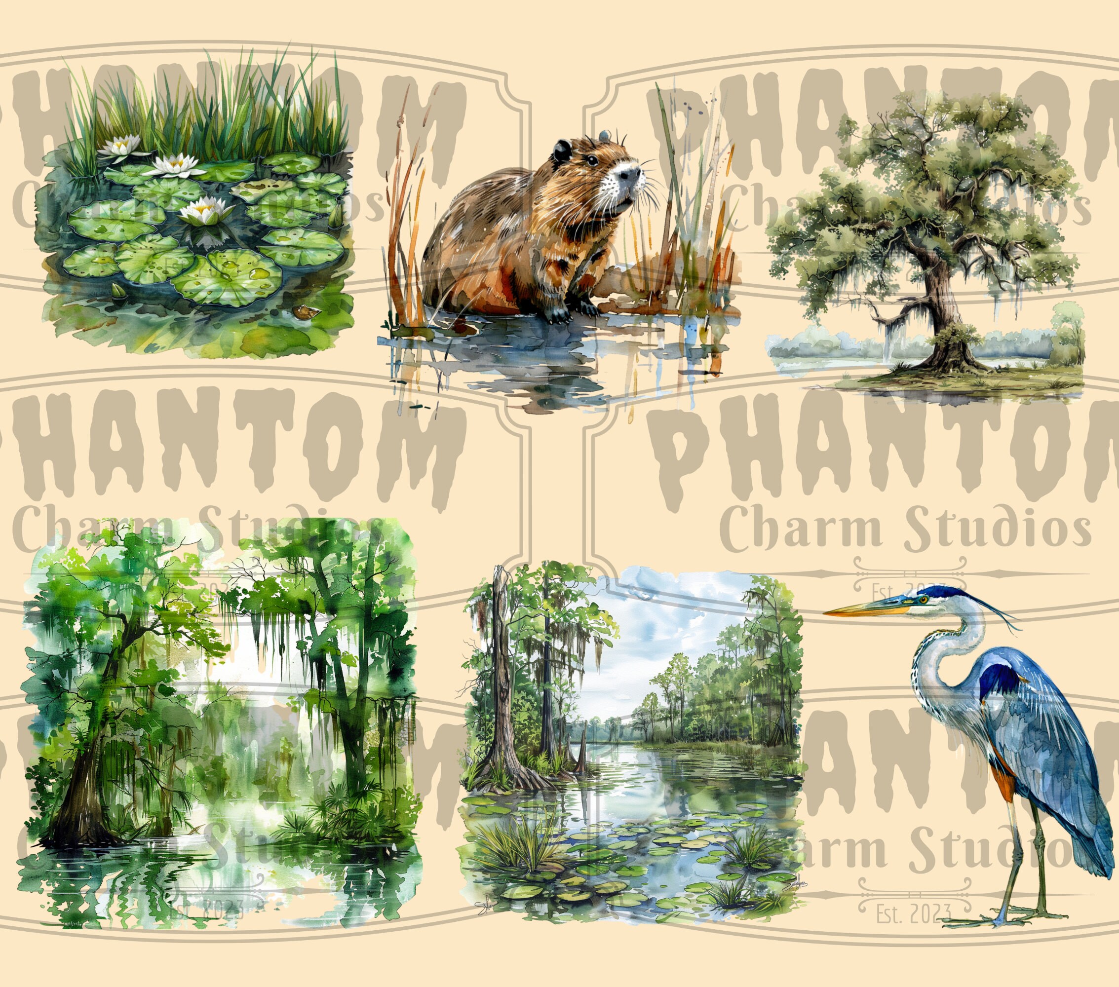 Bayou Plants and Animals Clipart Bundle I Southern Landscape Botanical ...