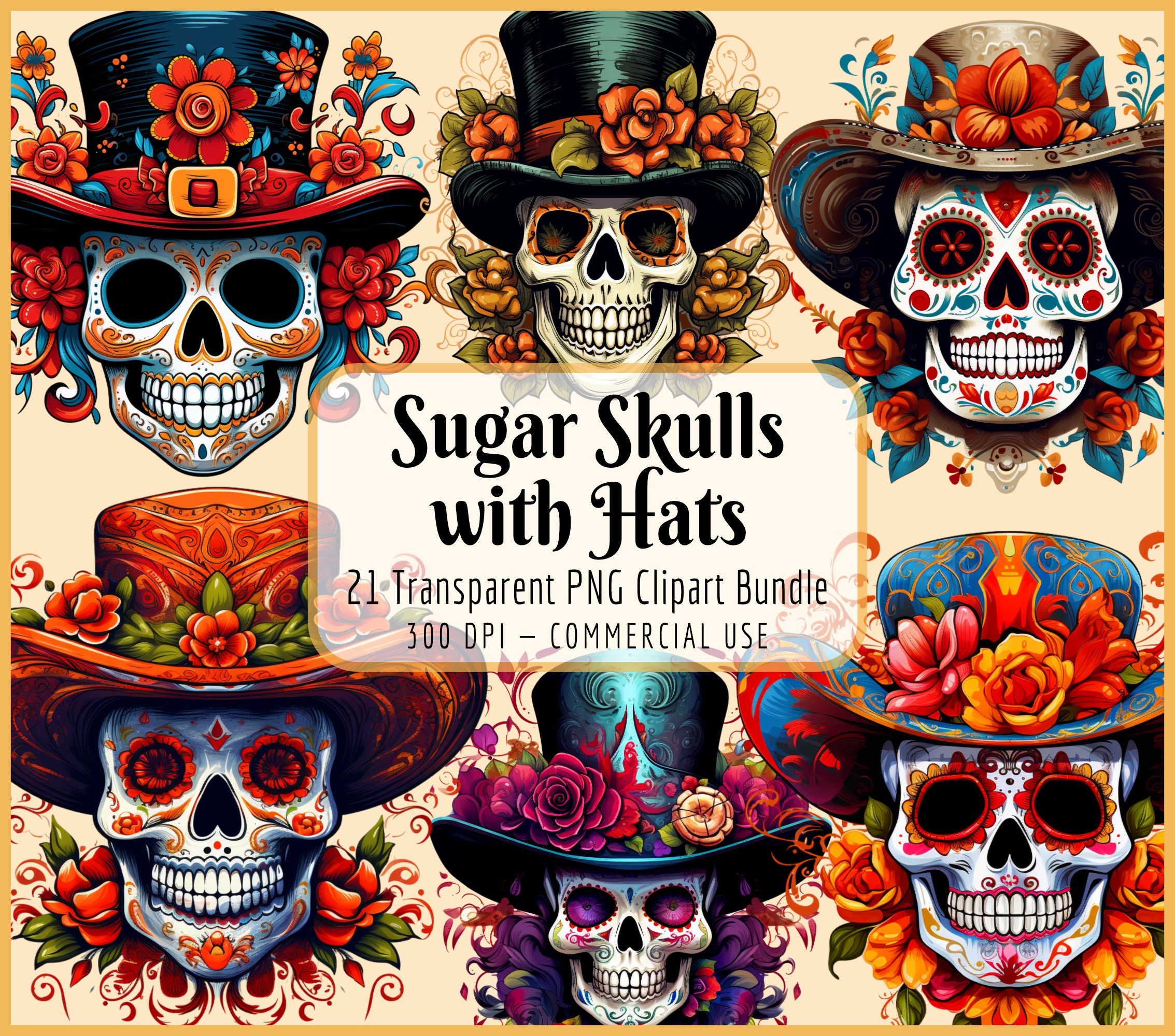 Sugar Skulls With Hats Clipart Bundle | Day of the Dead, Dia De Los ...