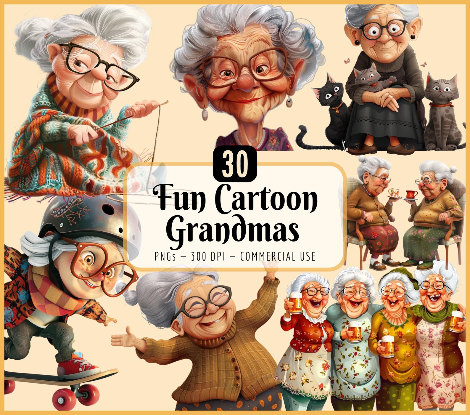 Fun Grandmas Clipart Bundle: Quirky Old Lady (PNG Download) - Etsy