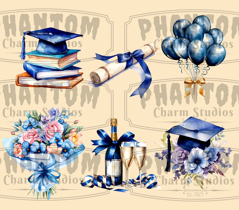 Watercolor Graduation Clipart Bundle I Orange Blue, Grad, Diploma, Cap ...