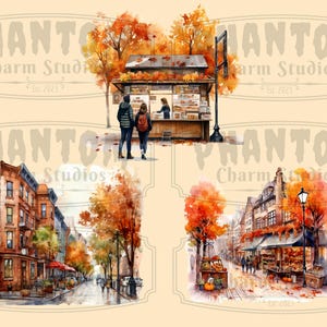 Autumn City Scenes Clipart Bundle I Watercolor, Landscapes, Fall ...