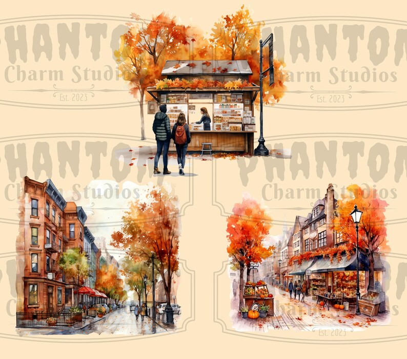 Autumn City Scenes Clipart Bundle I Watercolor, Landscapes, Fall ...
