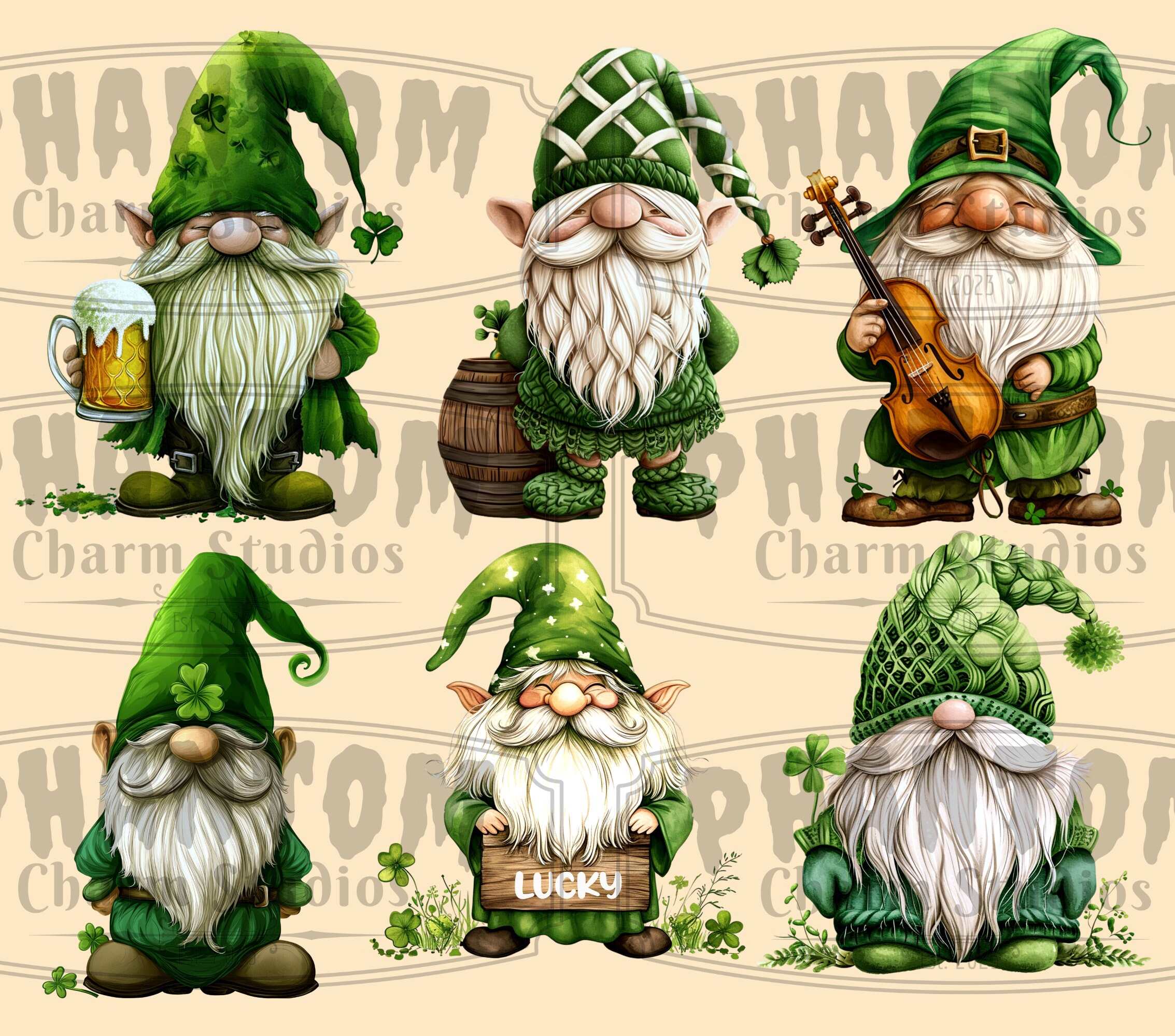 St Patricks Day Gnomes Clipart Bundle I Festive Holiday Gnome Irish ...