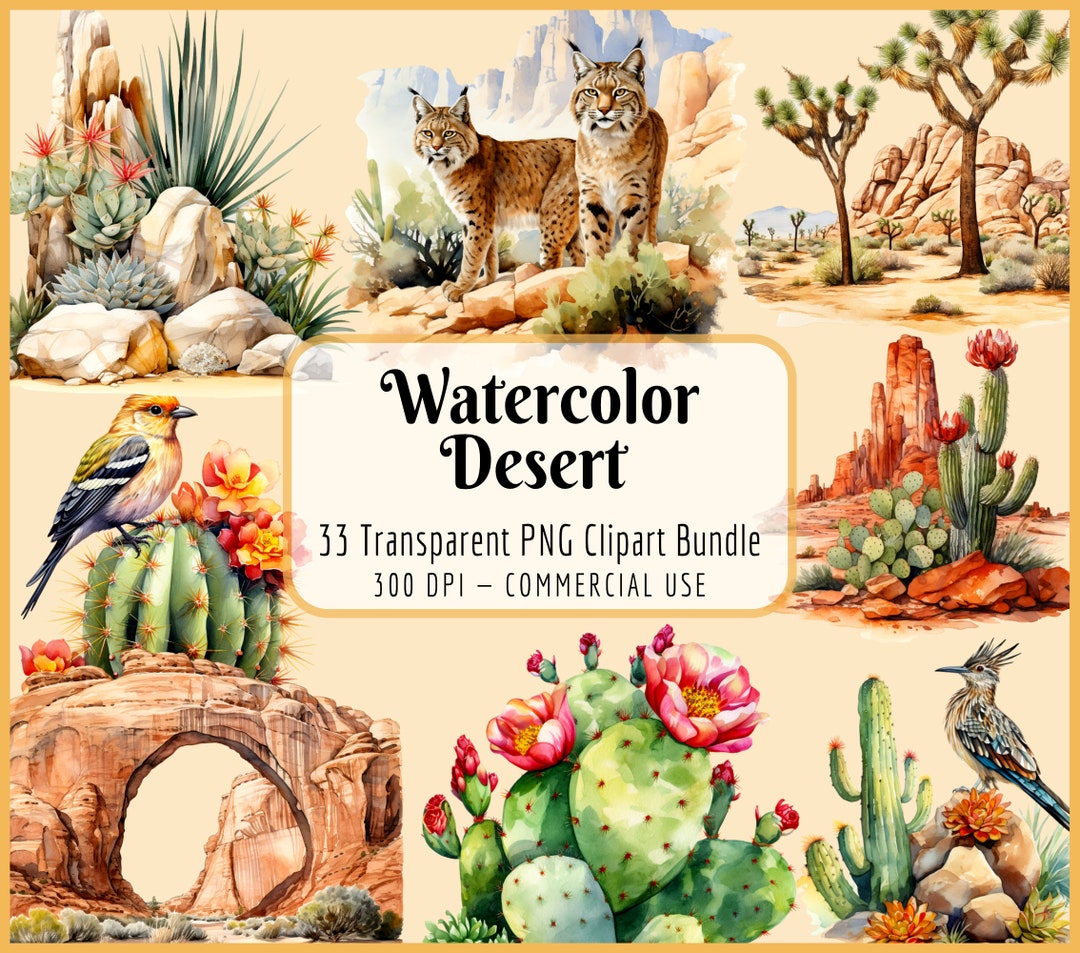 Watercolor Desert Clipart Bundle I Natural Tones, Western Landscape ...