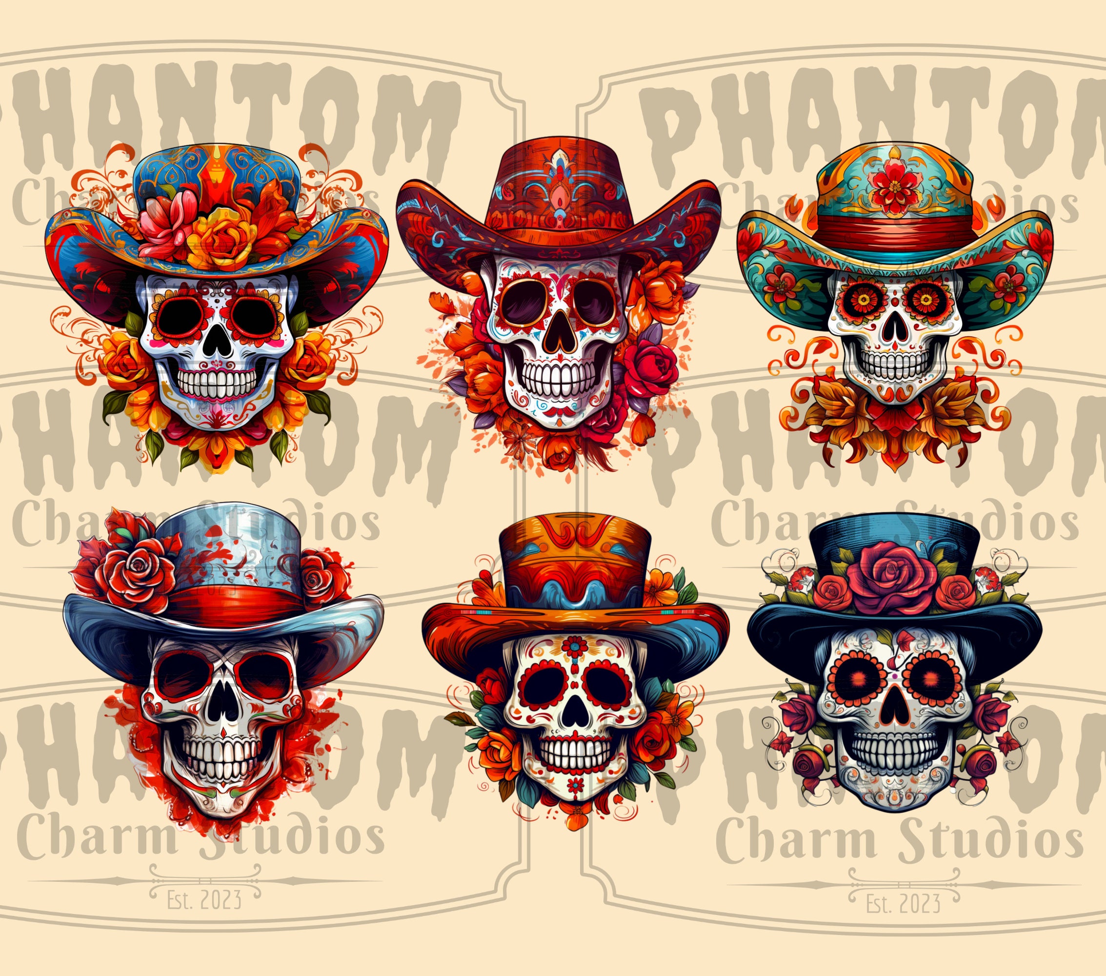 Sugar Skulls With Hats Clipart Bundle | Day of the Dead, Dia De Los ...