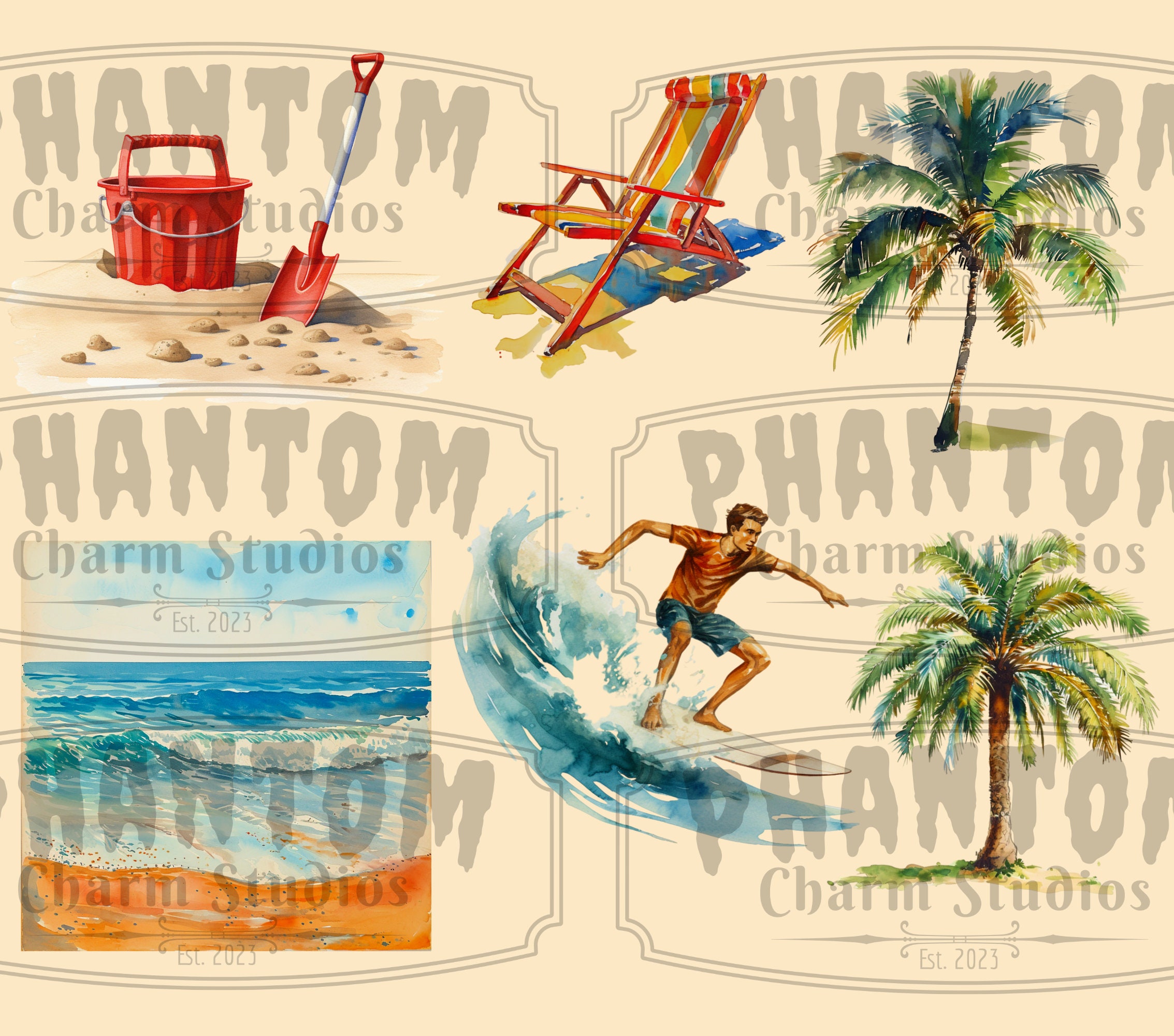 Vintage Beach Vacation Clipart Bundle I 1950s Retro Summer Vibes, Ocean ...