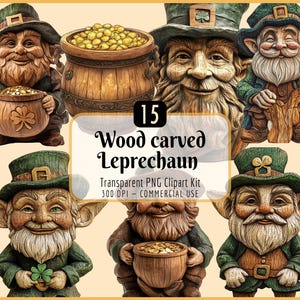 Wood Carved Leprechaun Clipart Kit | Irish, St. Patrick's Day Graphics ...