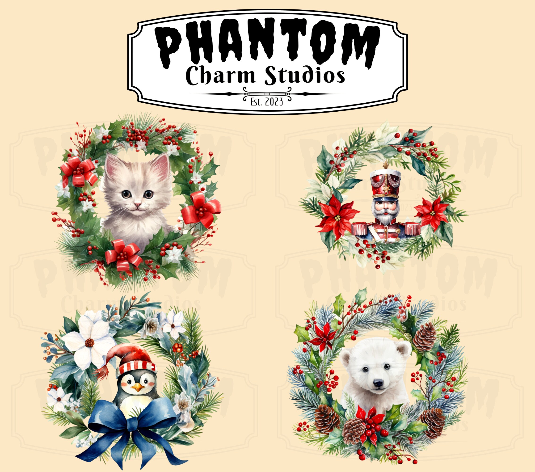 Holiday Wreath Buddies Clipart Bundle Watercolor Christmas, Festive ...