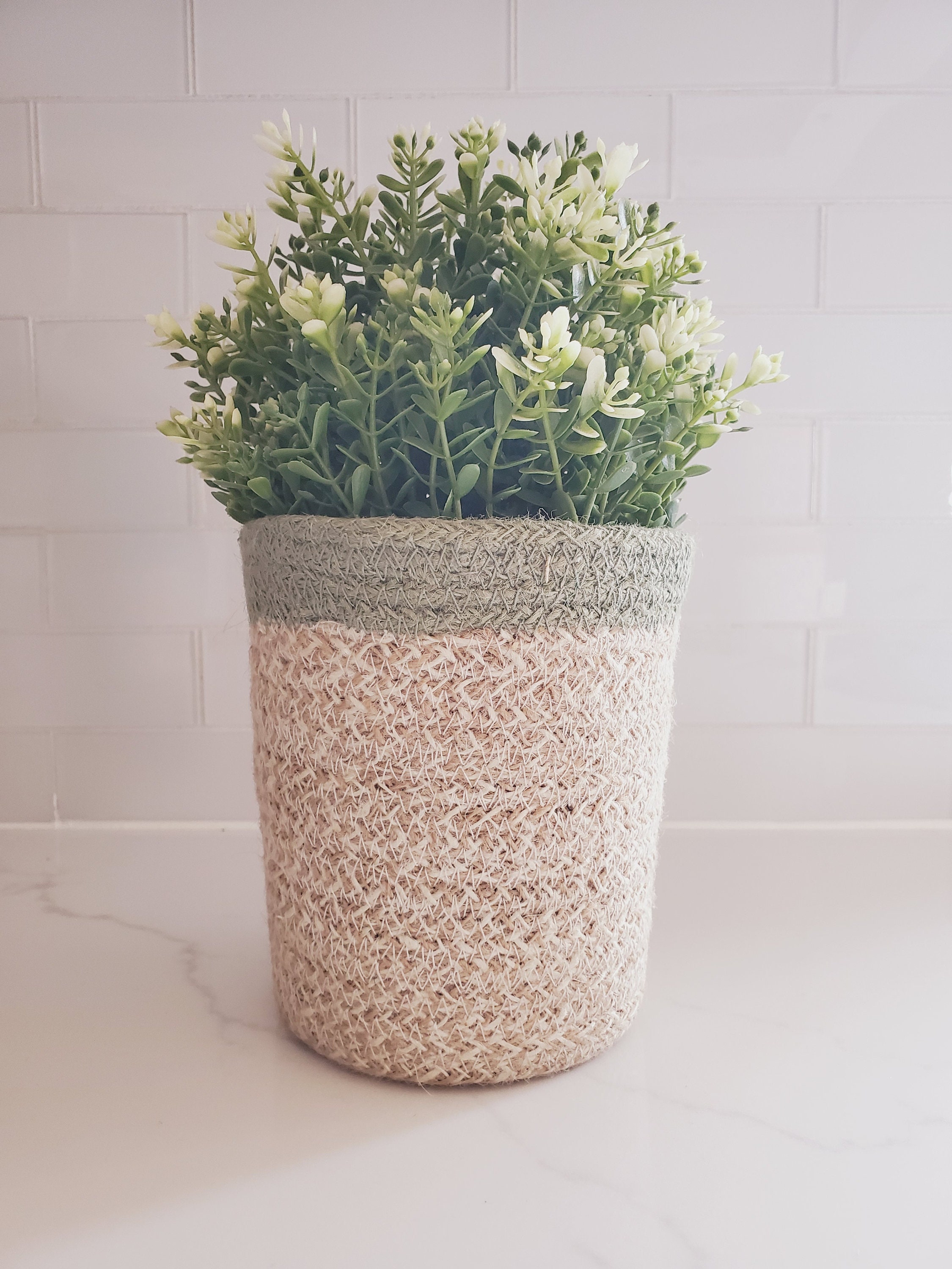 Hand-braided Jute Rope Planter Basket, Small Planter, Natural Fiber ...