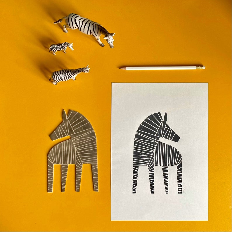 Zebra Linoprint Original Handmade Unique Art - Etsy
