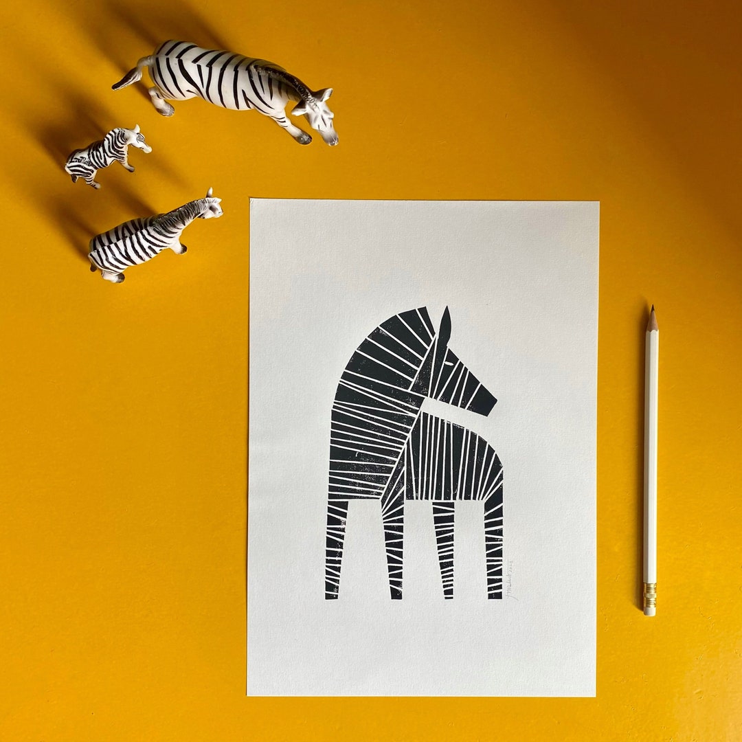 Zebra Linoprint Original Handmade Unique Art - Etsy