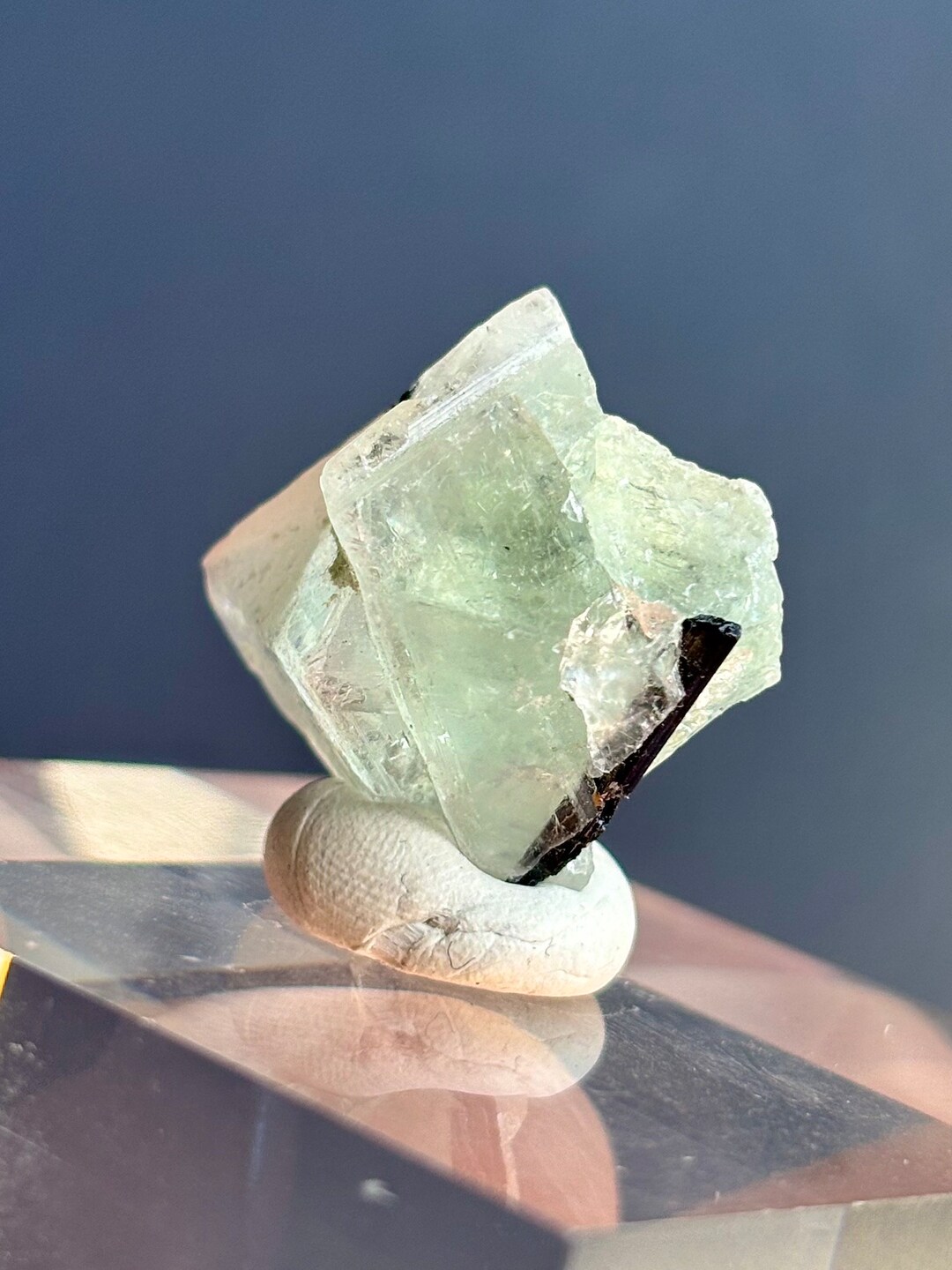 Namibian Fluorite With Tourmaline • Light Green Octahedral Black Schorl ...