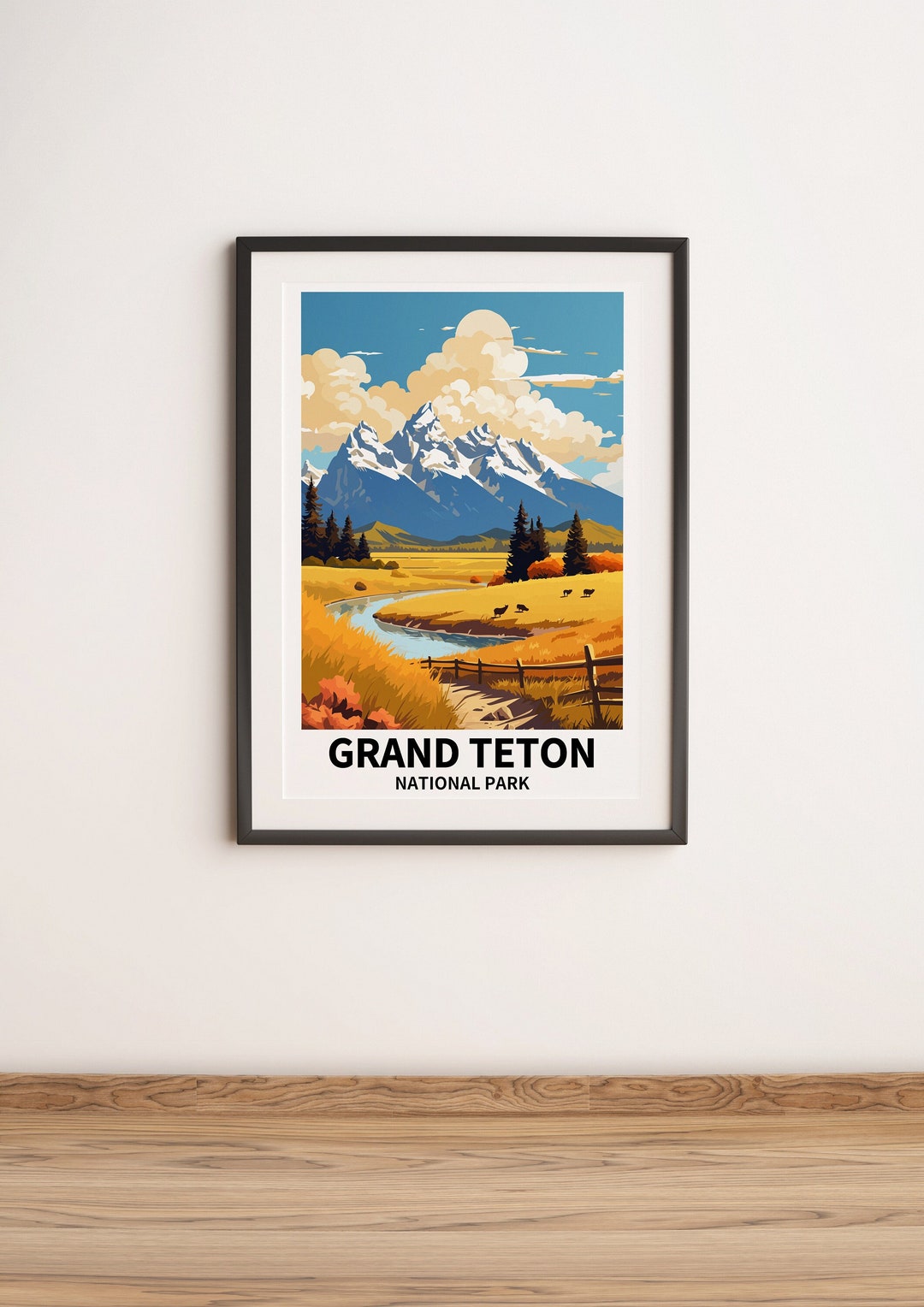 Grand Teton National Park Wall Art, National Park Illustration Poster ...