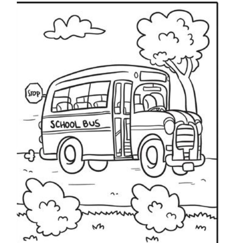 Cute School Bus Coloring Book// Digital Download// Cute School Bus ...