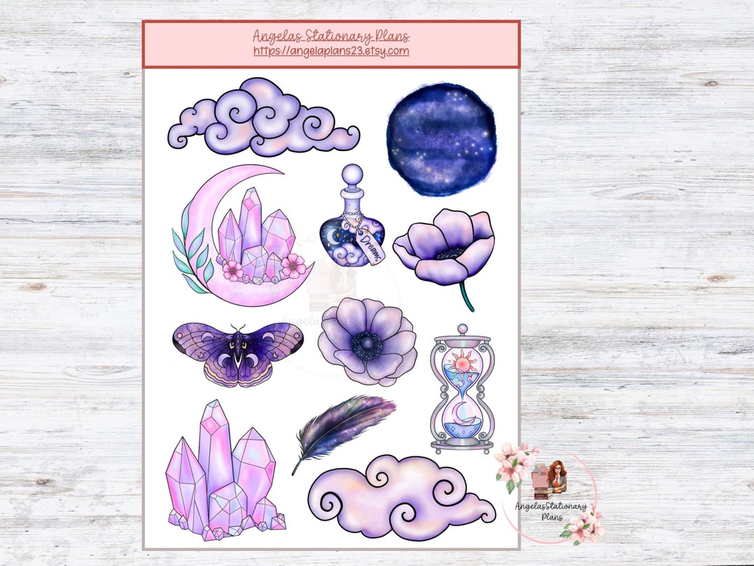 Moon Mystic Celestial Planner Stickers With Matching Boxes, Mystical Night With Stars Sticker ...