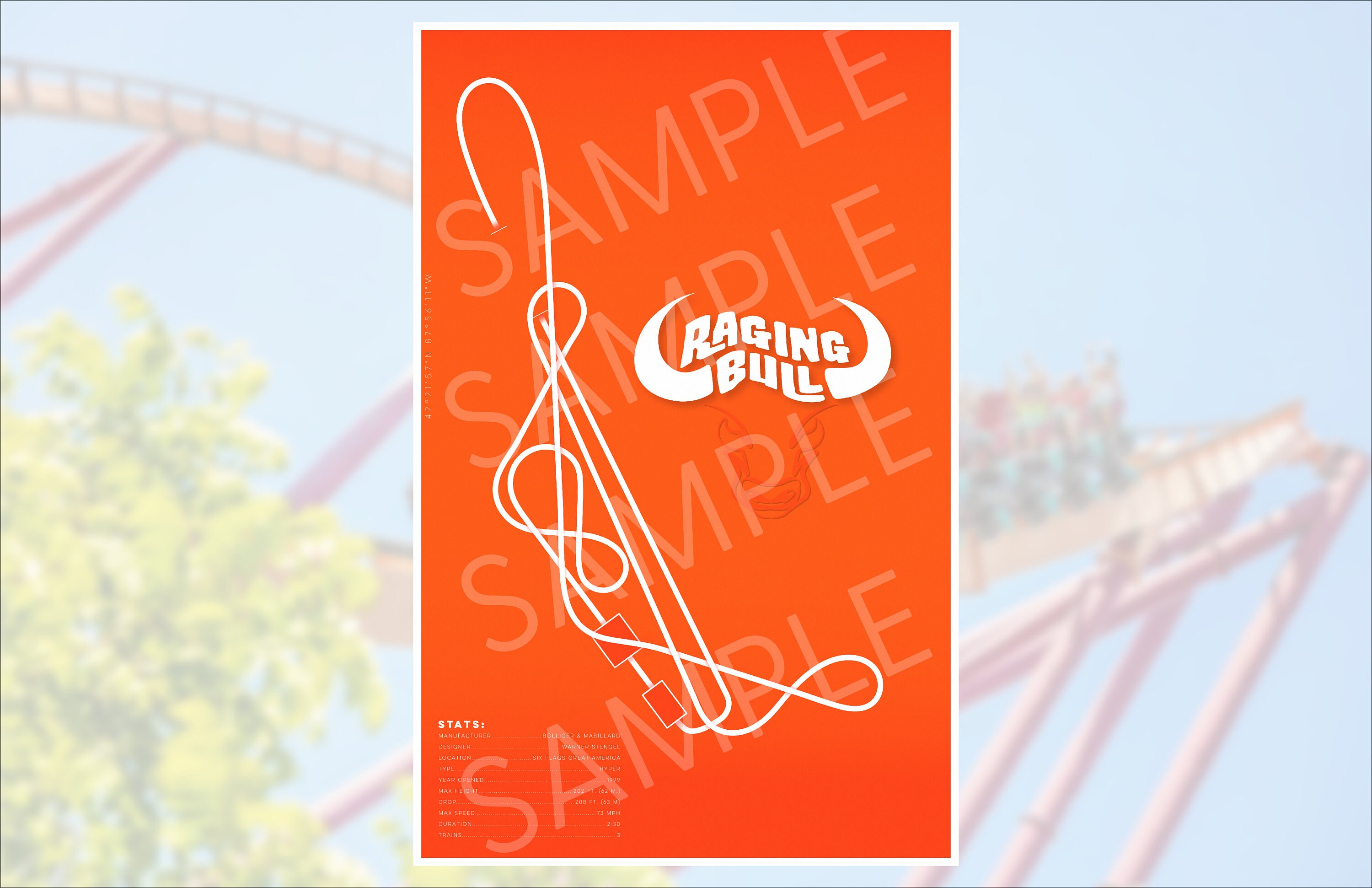 Raging Bull Roller Coaster Layout Poster DIGTAL DOWNLOAD - Etsy