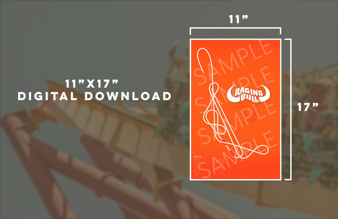 Raging Bull Roller Coaster Layout Poster DIGTAL DOWNLOAD - Etsy