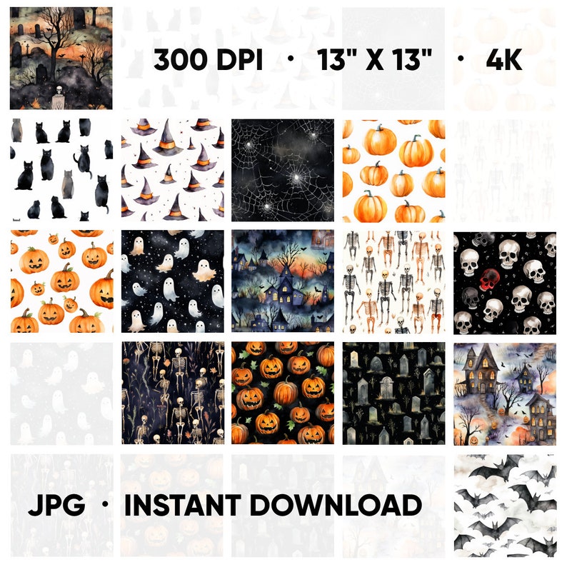 Halloween Watercolor Digital Paper, Seamless Halloween Pattern ...